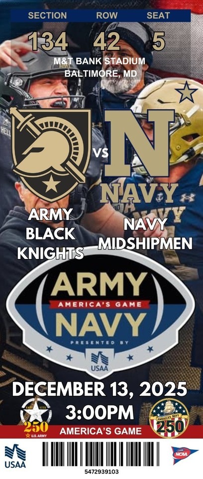 2025 Army Navy Game Custom Commemorative Souvenir Ticket - Army Navy ...