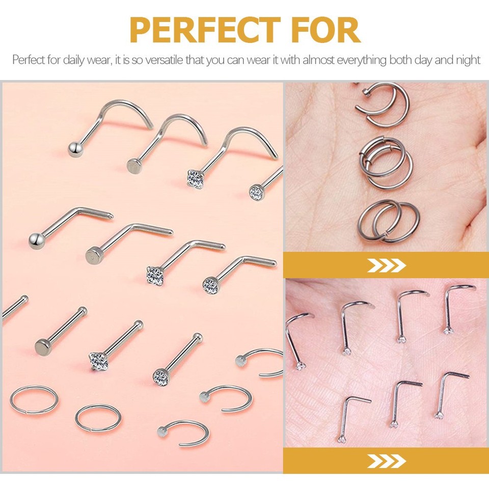 18 Pcs Nose Stud Ring Miss Men and Women Rings Hoops Stainless Steel ...