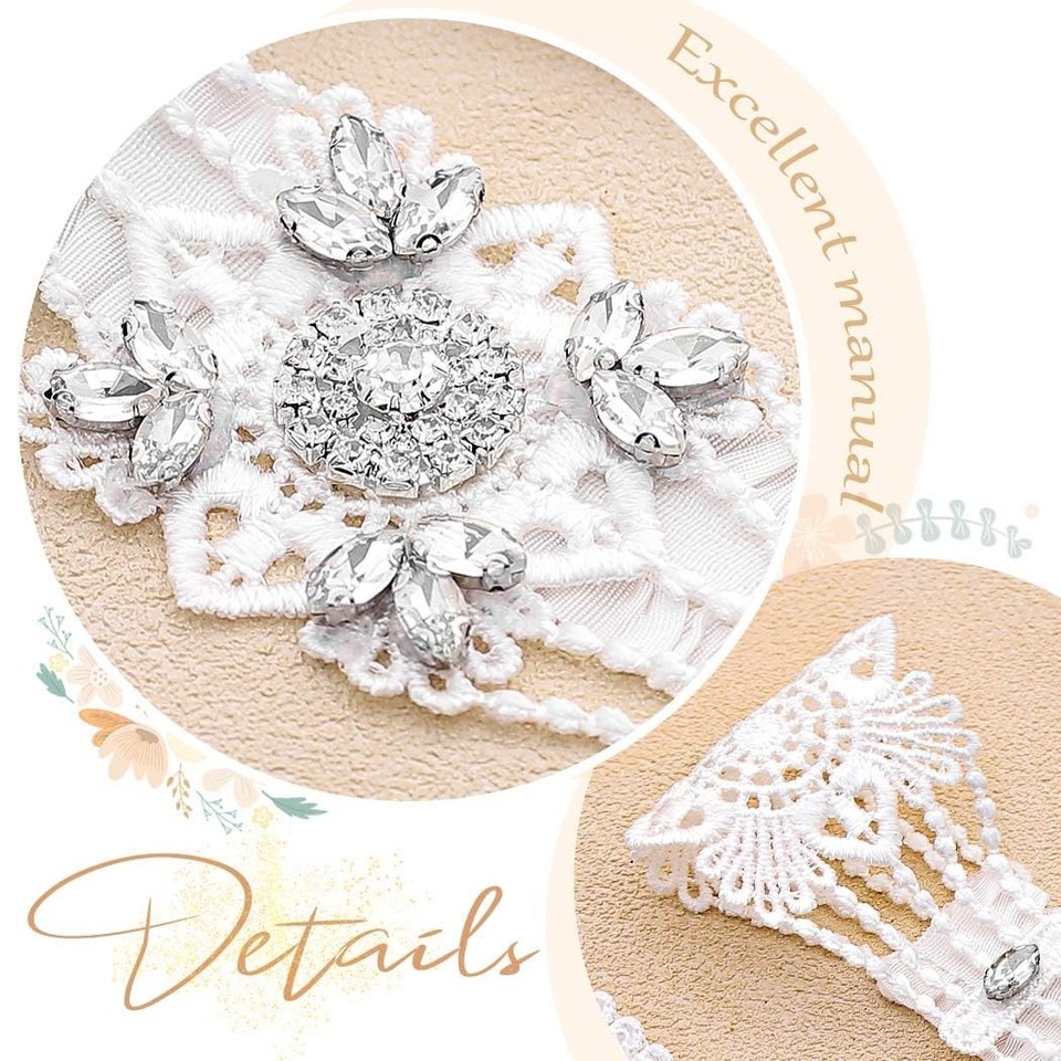 Wedding Leg Garter Belt Set White Lace Floral Garters Crystal Stretchy ...