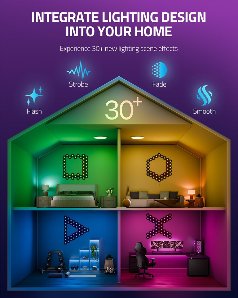 RGB Hexagon Soundproof Wall Panels with LED Lights Music Sync Acoustic ...