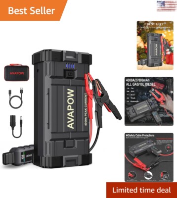Powerful Car Jump Starter - 4000A Peak Battery - Quick Charging ...