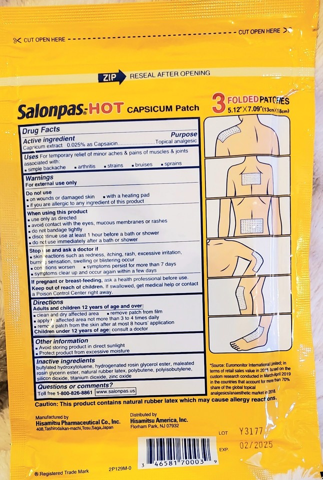 3x Salonpas Hot Capsicum Patch - Large Folded Patches - 3 Per Pack | eBay