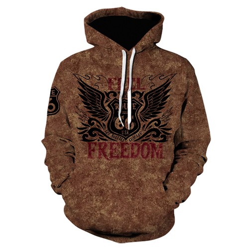 Mens Hoodie Route 66 Vintage Brown Pullover Hooded Sweatshirt ...