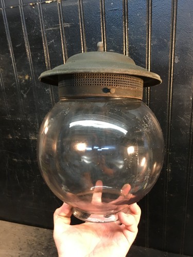 Clear Glass Globe Ball Oil Gas Lamp Shade Antique 4” Fitter Brass Top ...