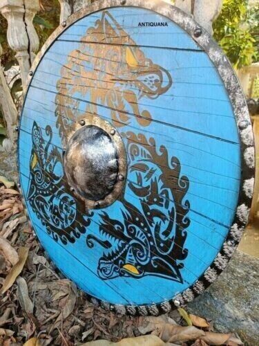 Medieval Knight Round Viking Wooden Shield Replica Dragon Look New From ...