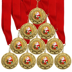 10 Christmas Medals & Ribbons Metal Santa Medals, Father Christmas ...