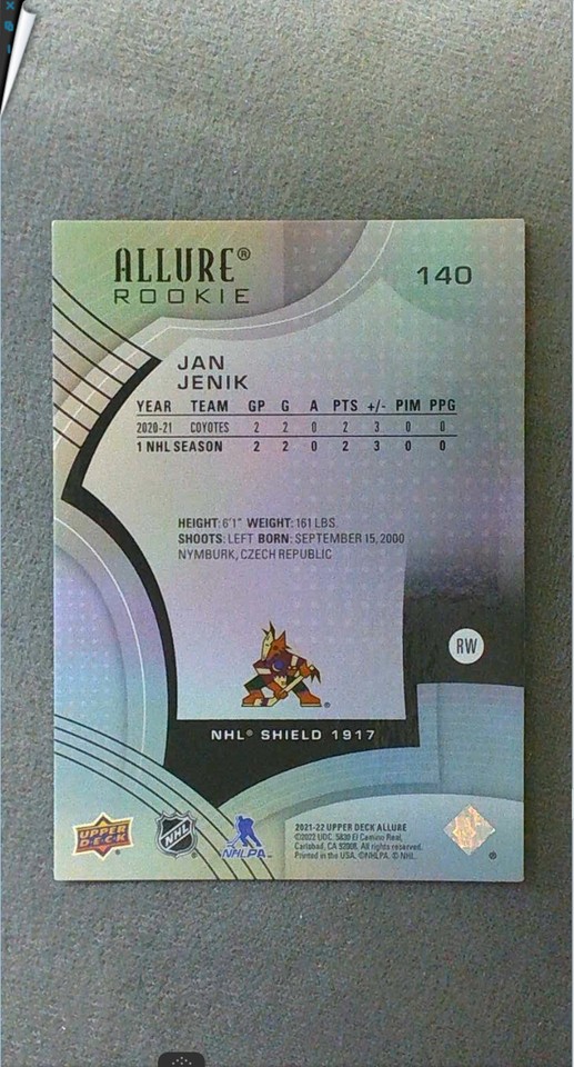 2021-22 Upper Deck Allure NHL Shield 1917 #140 Jan Jenik RC Coyotes | eBay
