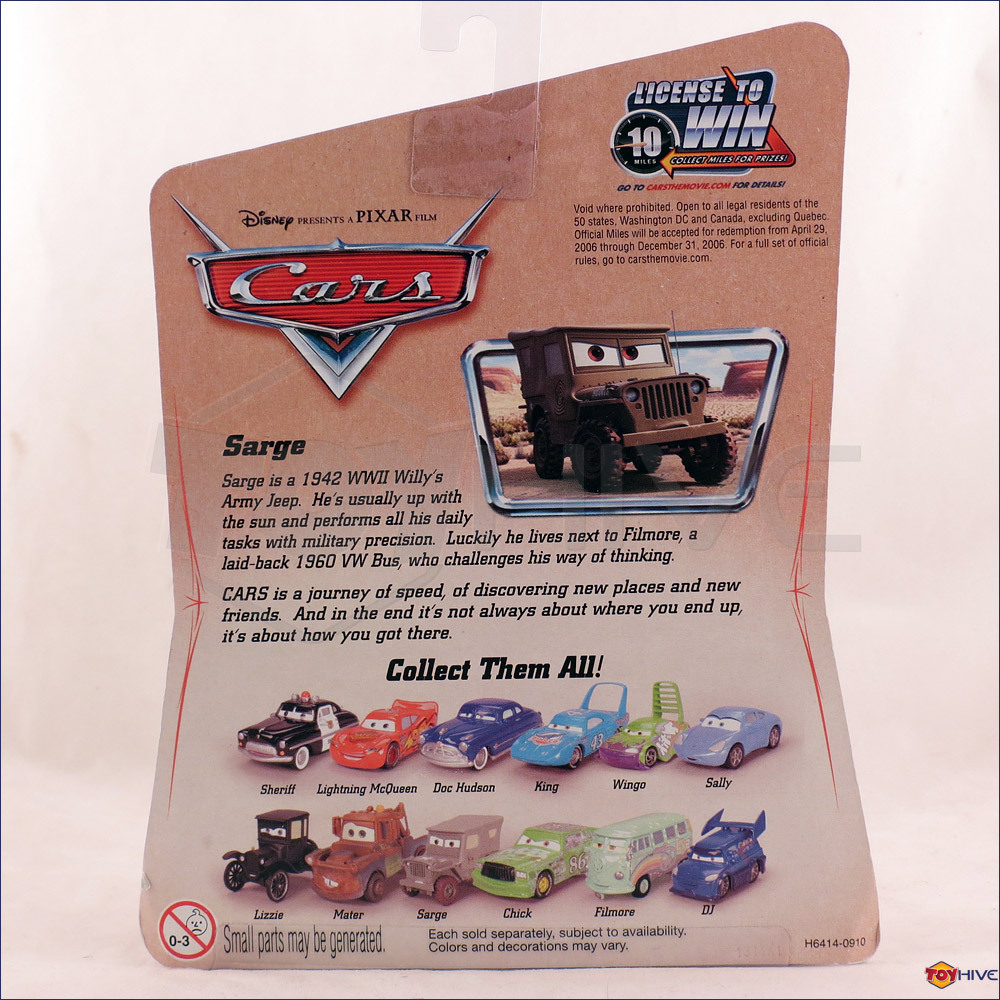 Disney Pixar Cars Sarge Army Jeep original desert scene 2005 12 back ...