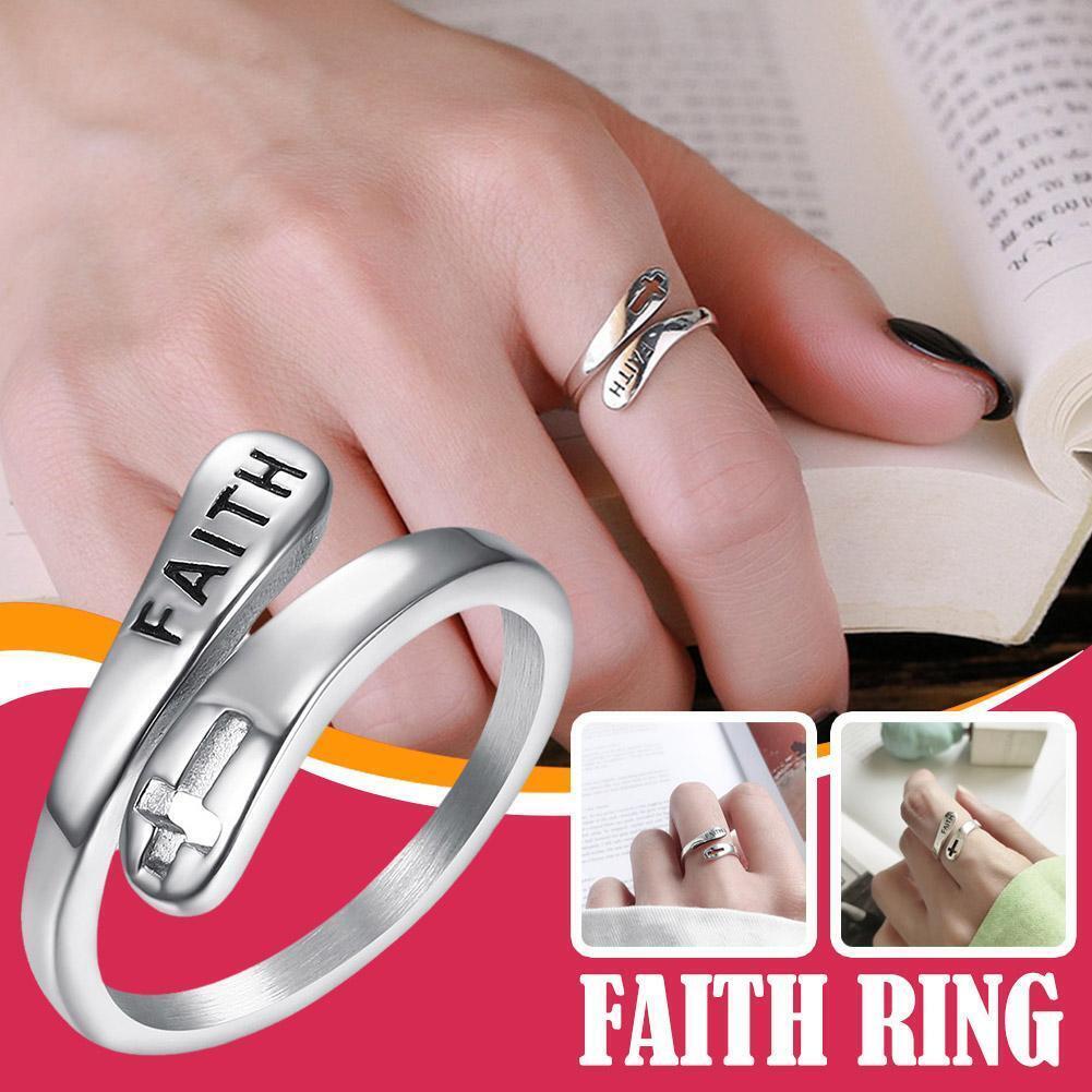 Faith Rings Cross Silver Women’s Stainless Steel Open Resizable Gifts ...
