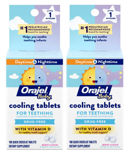 Orajel Baby Non Medicated Cooling Tabs for Teething 100 tablets 2PK Exp ...