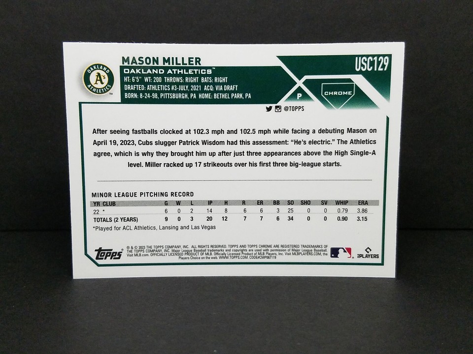 2023 Chrome Update #USC129 Mason Miller, Athletics (RC) - Base Rookie ...