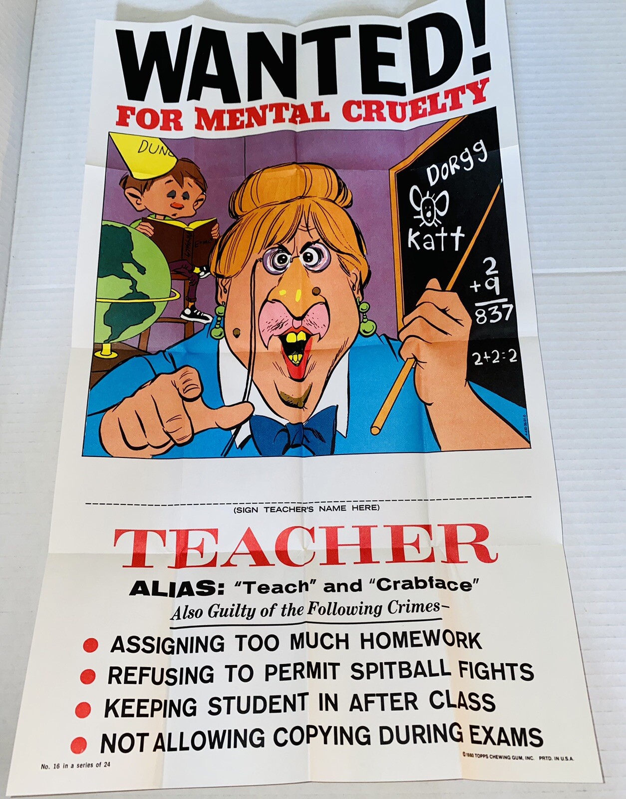 Vintage Topps Wanted Poster #16 TEACHER 1980 | eBay