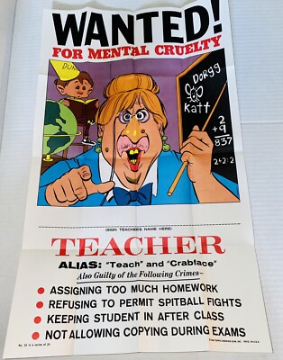Vintage Topps Wanted Poster #16 TEACHER 1980 | eBay