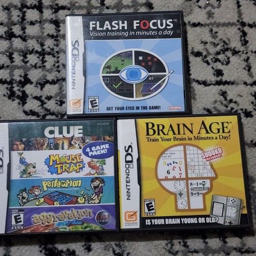 Nintendo DS Games Brain Age, Flash Focus, Clue, Perfection, Mouse Trap ...