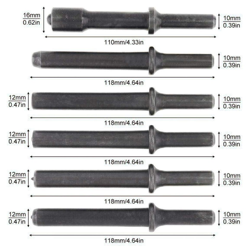 7 Pcs Air Hammer Rivet Bit Set, Dele 0.401 Shank Smoothing Pneumatic ...