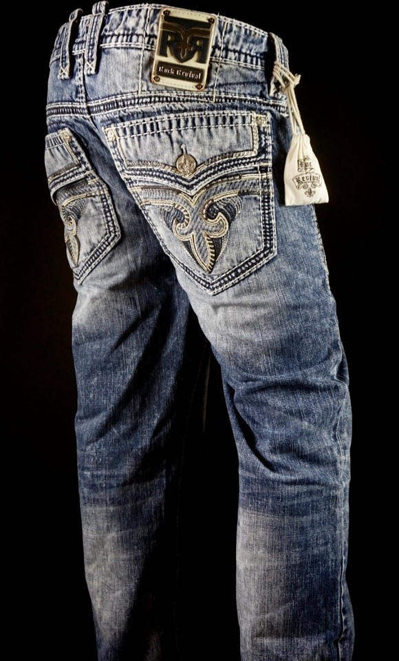 $220 Mens Rock Revival Jean "Holman" Leather Inserts Straight 38 X 31 ...