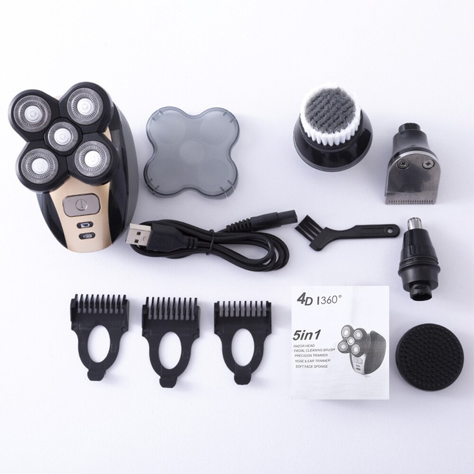 5 IN 1 4D Rotary Electric Shaver Rechargeable Bald Head Hair Beard ...