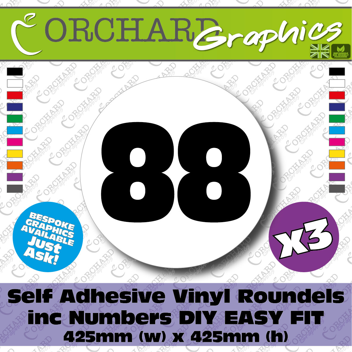 Rally Circles x3 Track Race Car Roundels & Numbers Vinyl Sticker Decal ...