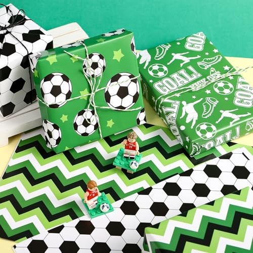 Wrapping Paper Sheet - 12 Sheets Sports Soccer Theme Folded Flat for ...