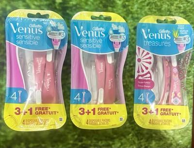 (3) Gillette Venus Sensitive Disposable Razors 3-Blade Razors, 4 Ct ...
