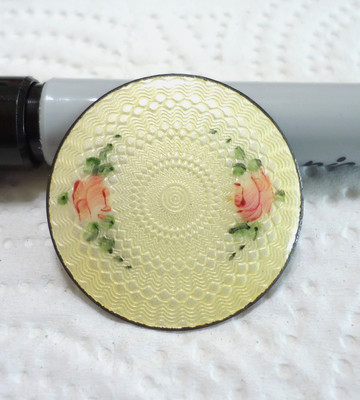 Antique Vintage Enamel Metal Button 1 1/4" PINK ROSES | eBay