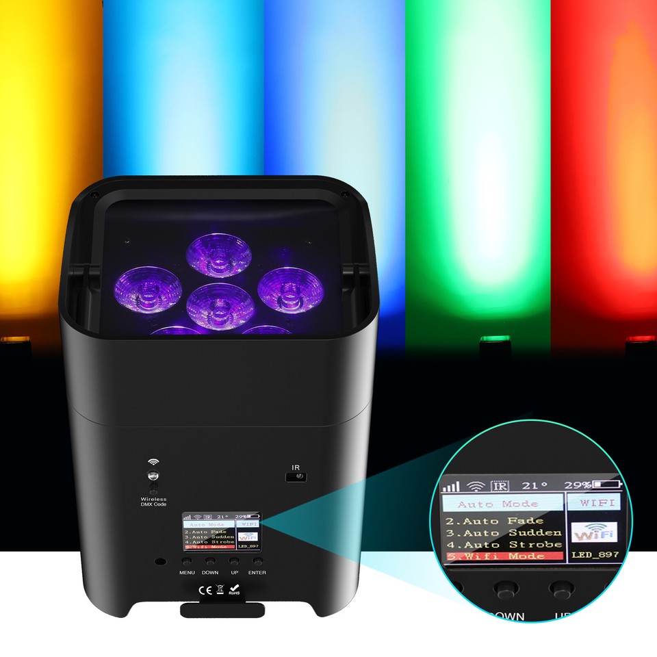 6PCS 6x18W Wireless Par Light Battery RGBWA+UV 6 LED Uplight with Case ...