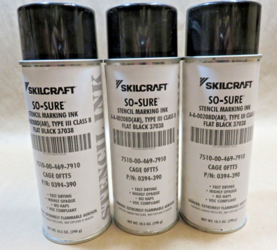 *QTY 3* Skilcraft So-Sure Stencil Marking Ink Flat Black 37038 10.5oz ...