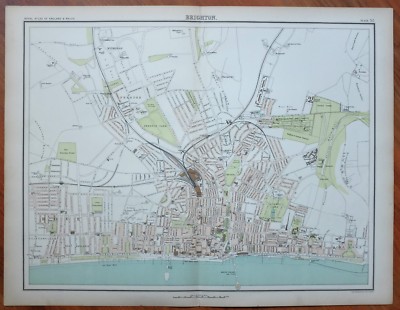 1897 VICTORIAN ANTIQUE MAP BRIGHTON PLAN RAILWAY STATION WEST PIER ...