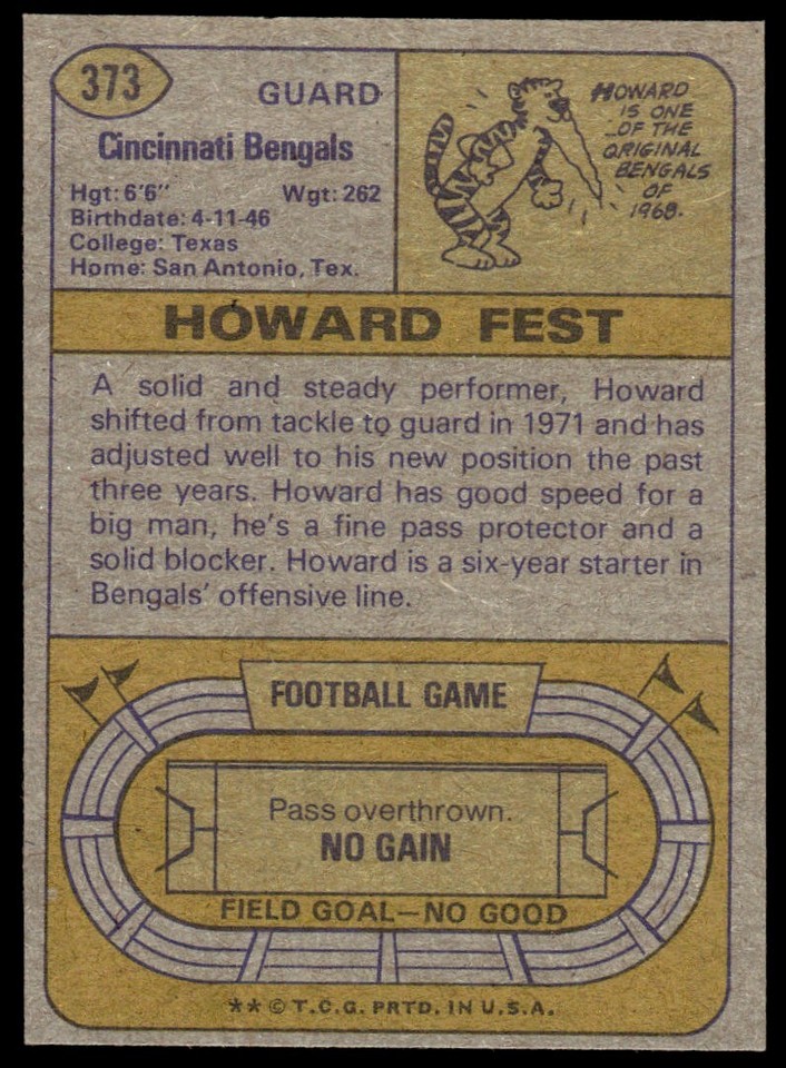 1974 Topps Howard Fest Cincinnati Bengals #373 | eBay