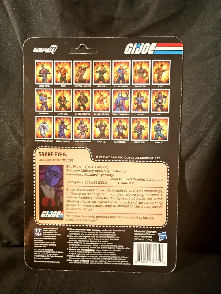Snake Eyes Covert Snakeling 2022 3.75" GI JOE COBRA ReAction Super 7 ...