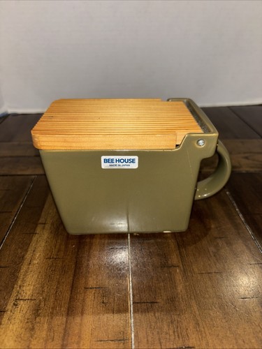 ZERO JAPAN SALT BOX Bee House Ceramic Wood Hinged Lid COLOR Smoke Green ...