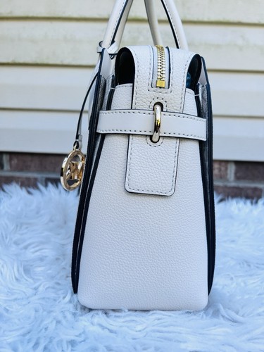 Michael Kors Medium Belted Mercer Mk Logo Leather Light Cream Multi ...