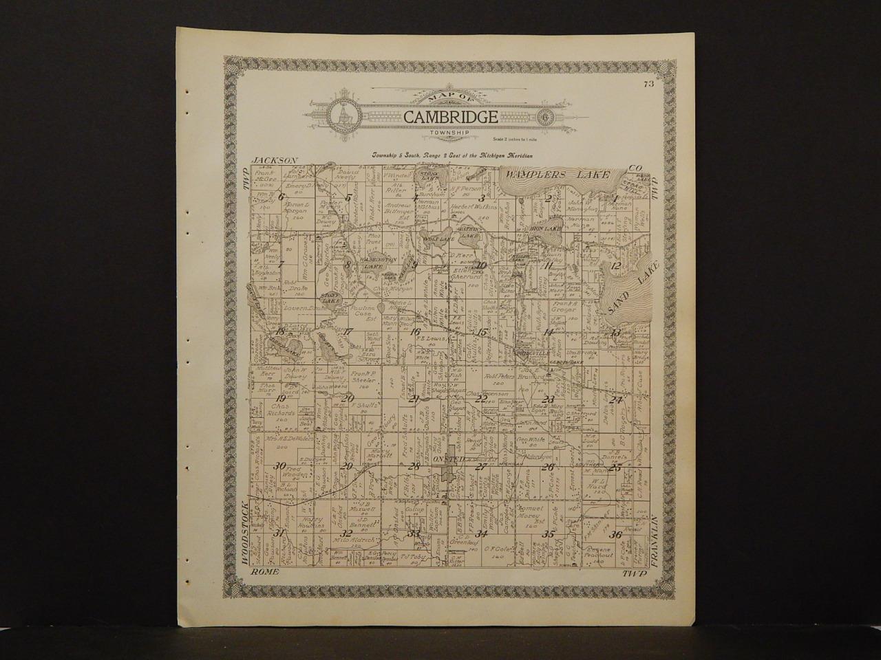 Michigan, Lenawee County Map, 1916 Township of Cambridge L3#13 | eBay