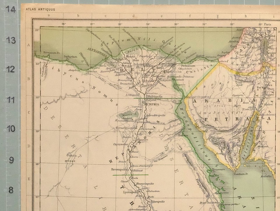 1892 Mapa Egipto Alexandria Nile Delta Phoenice Palestine Israelitarum ...