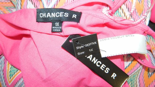 Chances R Women Plus Size 1x 2x 3x Sheer Chiffon Chevron Pink Swing ...