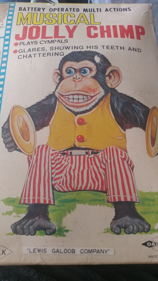 Vintage Daishin Musical Jolly Chimp Creepy Clapping Cymbal Monkey w/Box ...