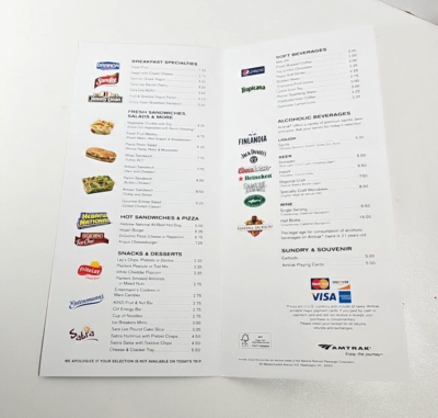 Amtrak Snack Car Menu Menu From The Dining Car On The Illinois Central