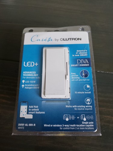 Lutron Diva Smart Dimmer Wireless Light Wall Switch, Caseta DVRF-6L-WH ...