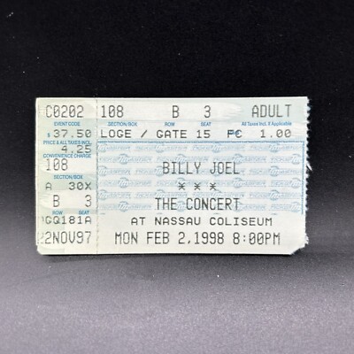 BILLY JOEL CONCERT TICKET STUB, FEB 2 1998, NASSAU COLISEUM | eBay