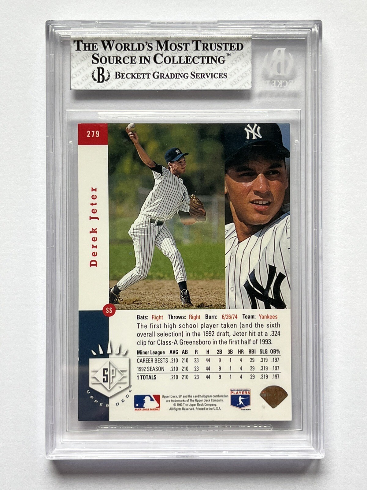 1993 Upper Deck SP #279 Derek Jeter Rookie Card RC BGS 8 NM/MT Foil HOF ...
