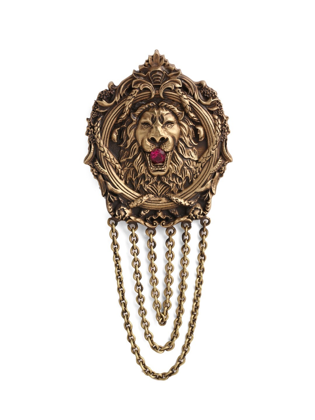 Rare Antique Gold Lion Chain Brooch Majestic King of Jungle Men's ...