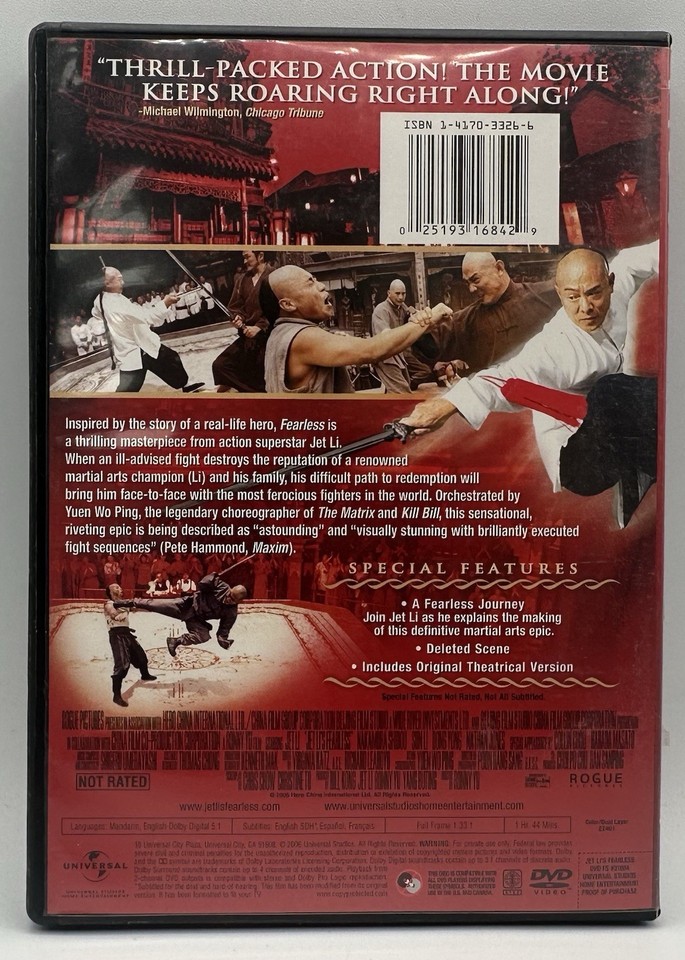 Fearless DVD Unrated Full Screen Edition Sun Li Nakamura Shidou Dong ...