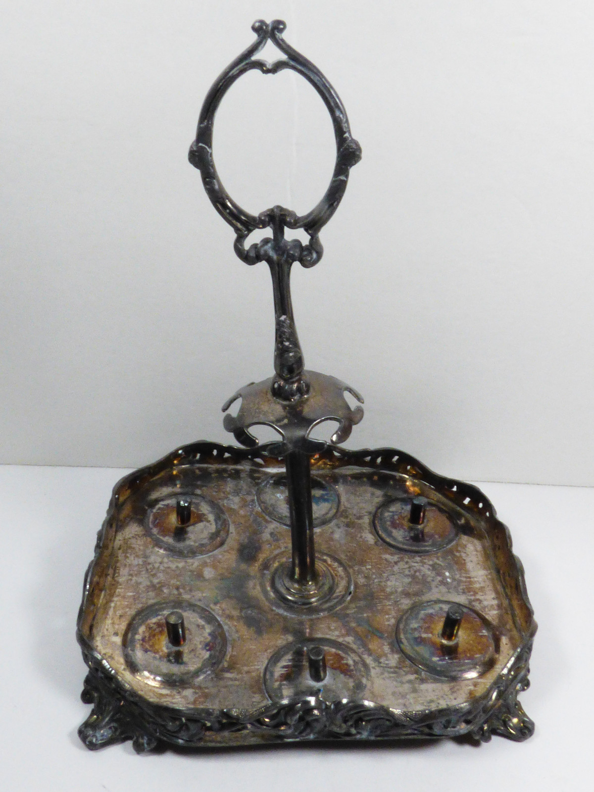 Antique Victorian silverplate condiment cup spoon cruet castor holder ...