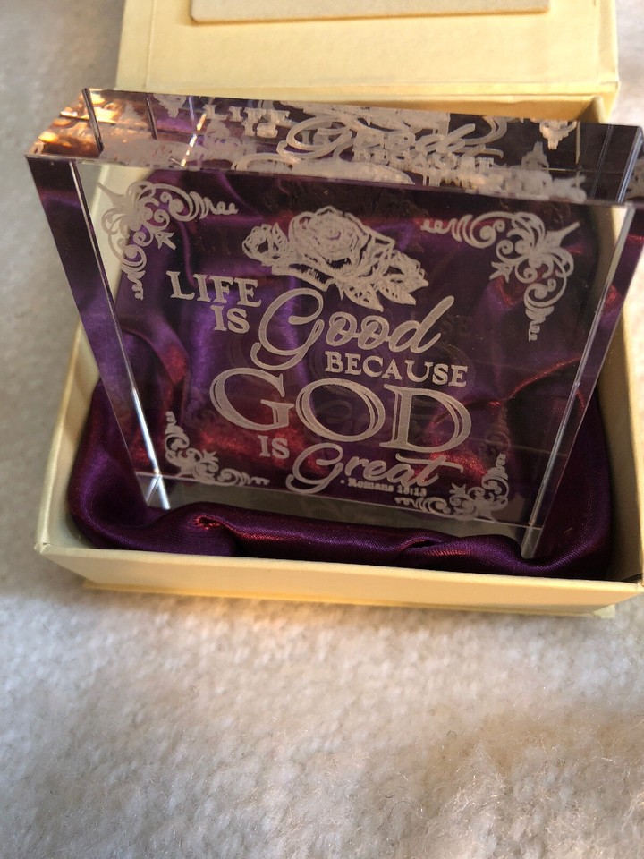 Etched Glass Life Is Good Art Block | eBay