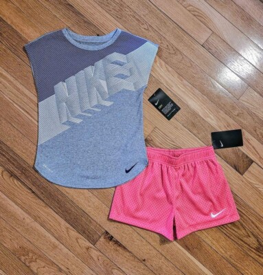 NEW Nike Little Girls Dri-fit Tunic & Short Set, Gray Blue/Hot Pink (sz ...