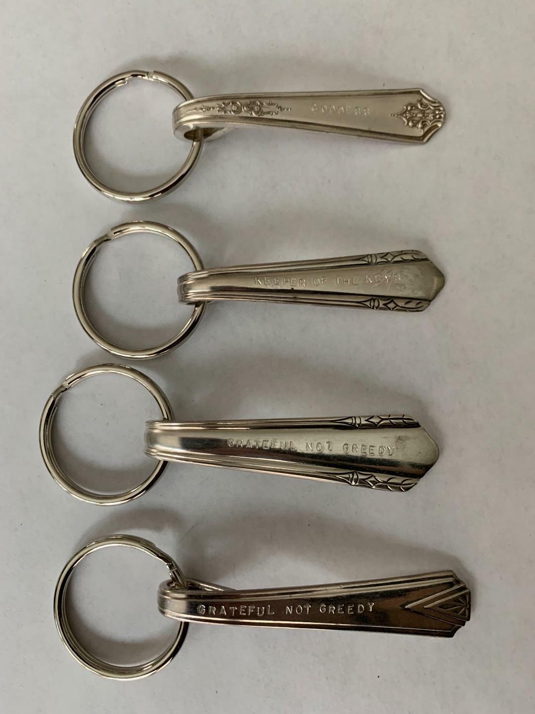 Set of 4 Vintage Silver-plate Keychains, Silverware Tips, Engraved | eBay