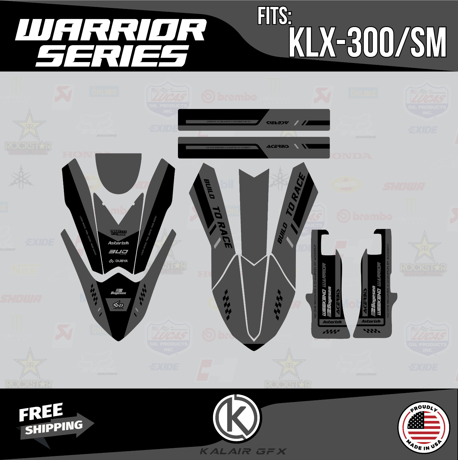 Graphics Kit for Kawasaki KLX300SM 2020 2021 2022 2023 Warrior Series ...