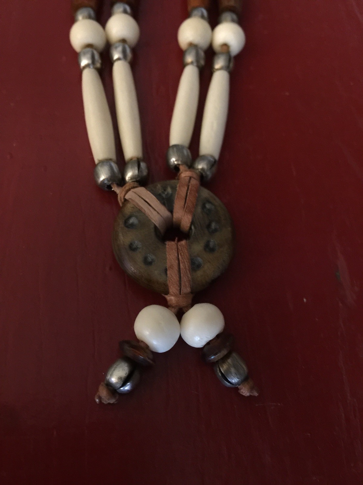 Unisex Bone Pipe Beads Carved Wood Pendant Necklace B… - Gem