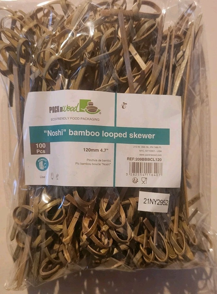PacknWood Noshi Bamboo Looped Skewers Six Packs 600 Skewers total 12mm ...