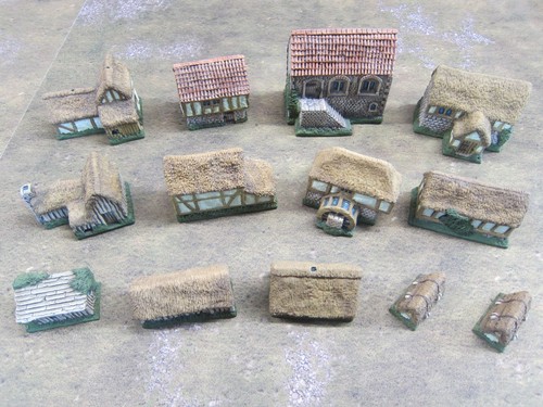 PAINTED HOVELS MEDIEVAL VILLAGE FULL SET 13 BUILDINGS INCL MANOR HOUSE ...